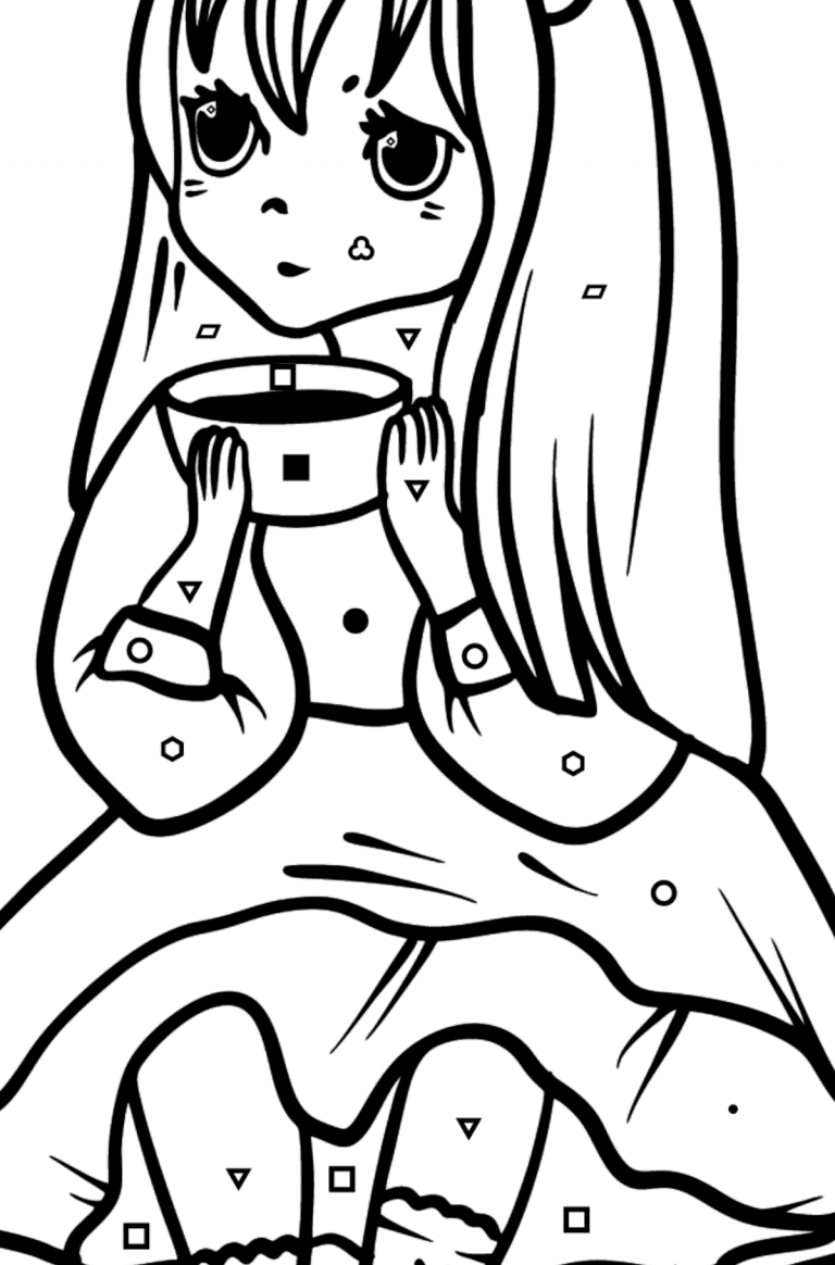 Anime Girl Drinking Coffee coloring page ♥ Online and Print for Free!