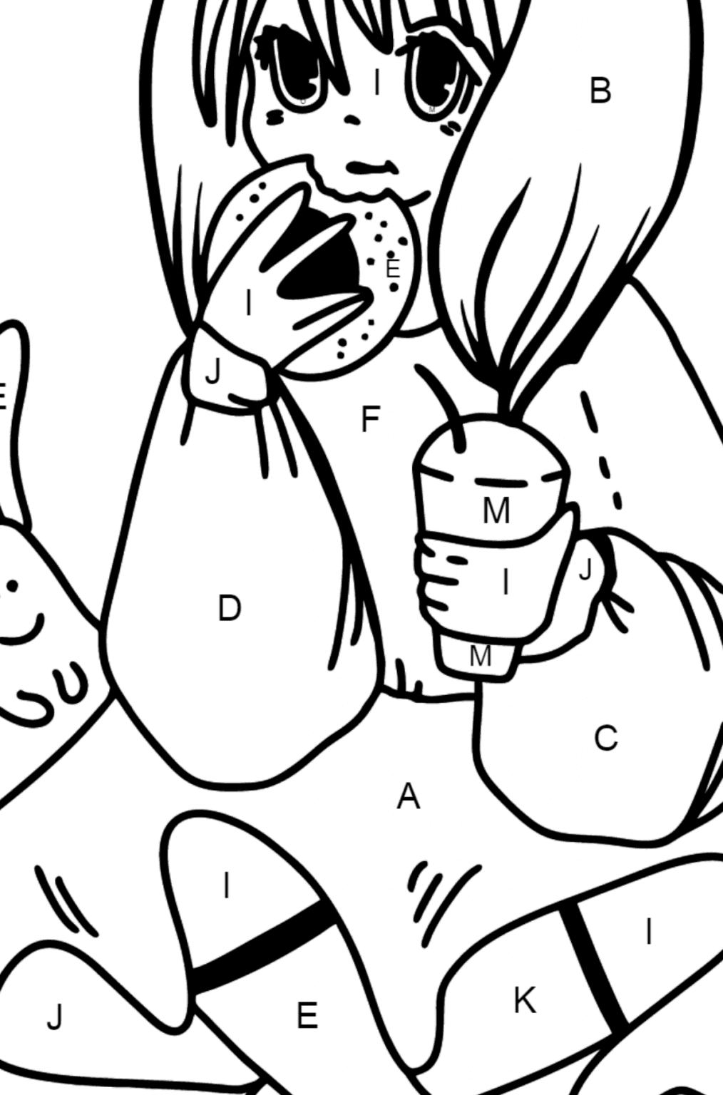 Anime Girl Eating colouring page ♥ Online and Print for Free!