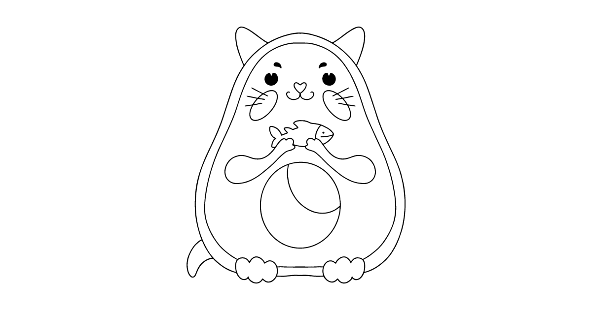 Avocado cat сoloring page ♥ Online and Print for Free!