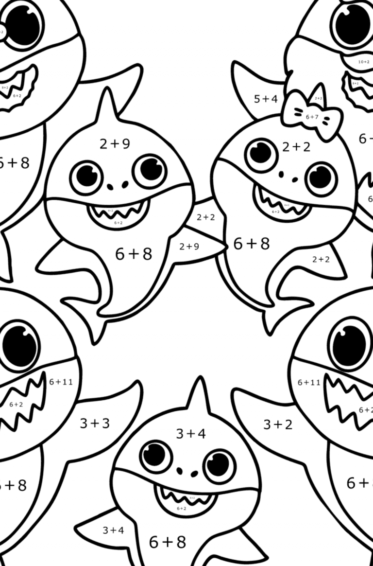 Büyük aile Baby Shark boyama sayfası | Coloring-for-Kids.com