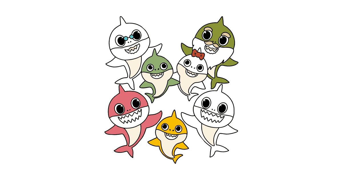 Grote familie Baby haai kleurplaat - Online en uitprinten is gratis!