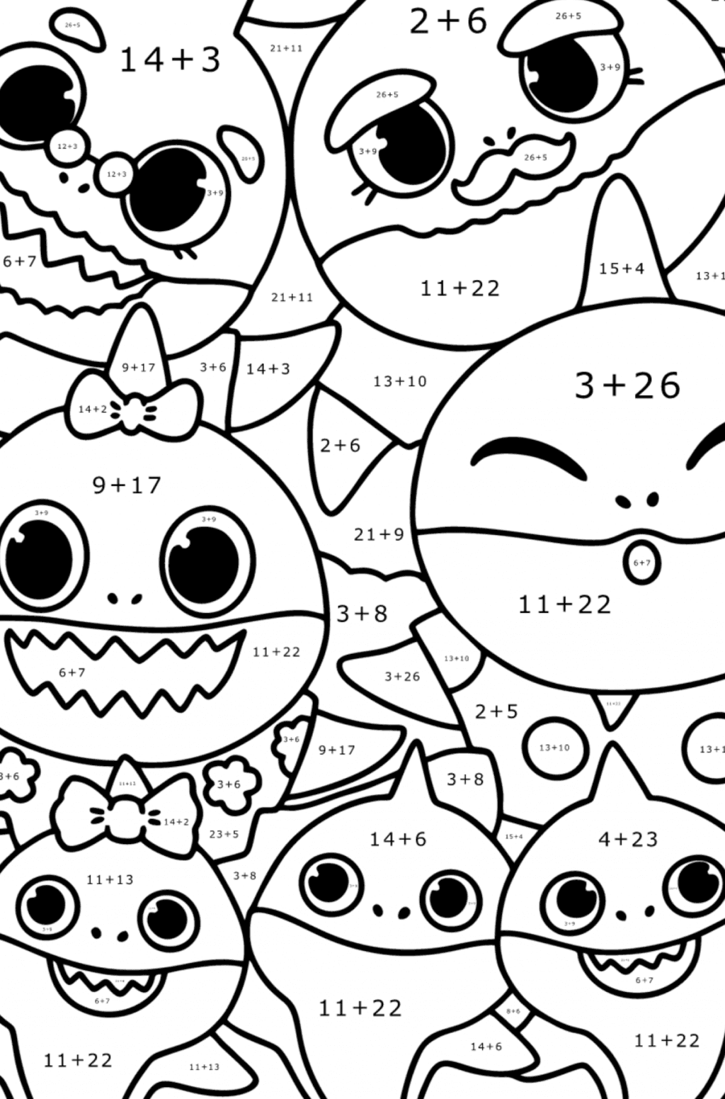 Söt familj Baby Shark målarbild | Coloring-for-Kids.com