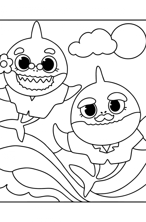 Bunica și bunicul Baby Shark desen de colorat | Coloring-for-Kids.com