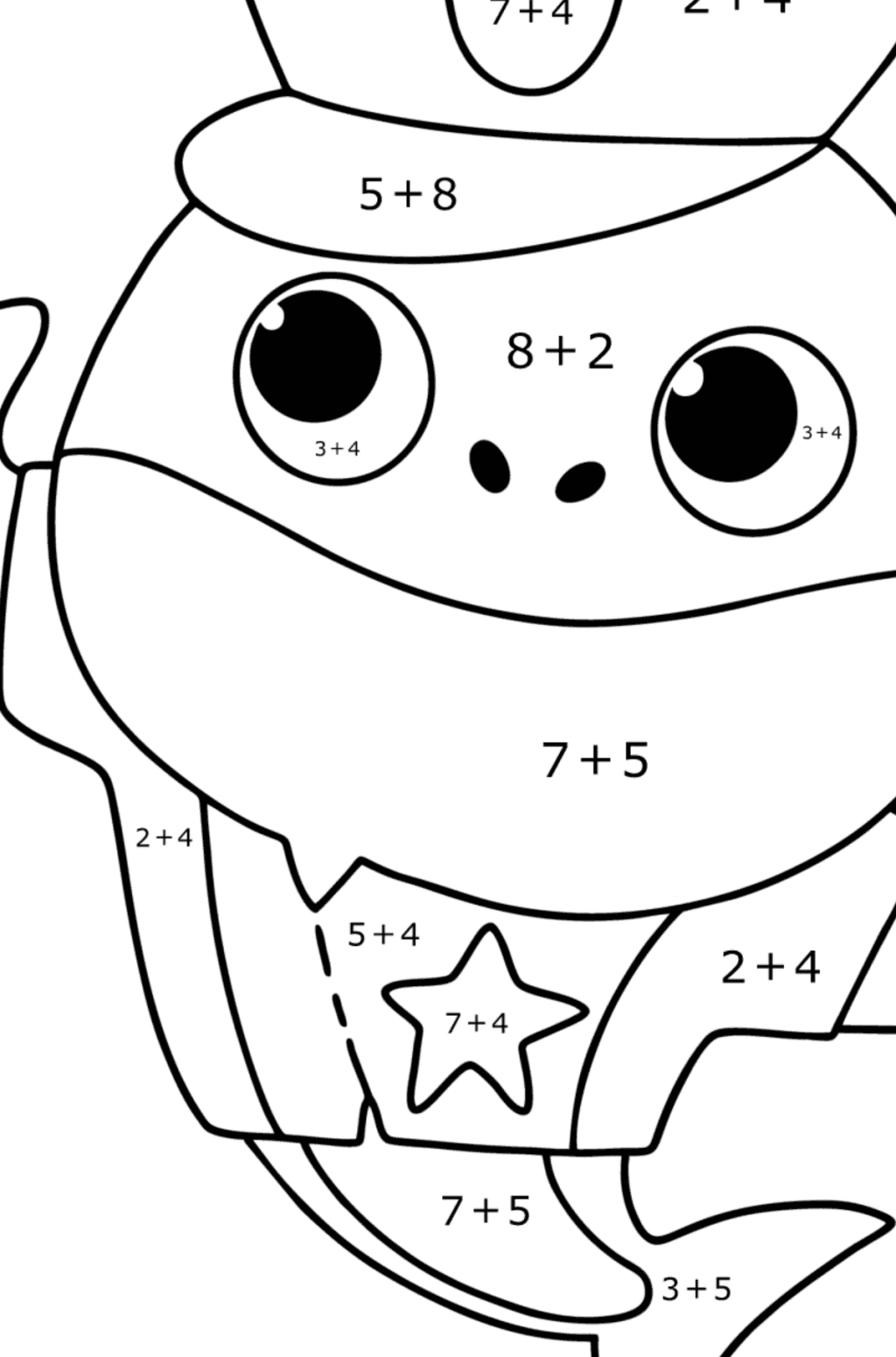 Police officer Baby shark coloring page ♥ Online and Print for Free!