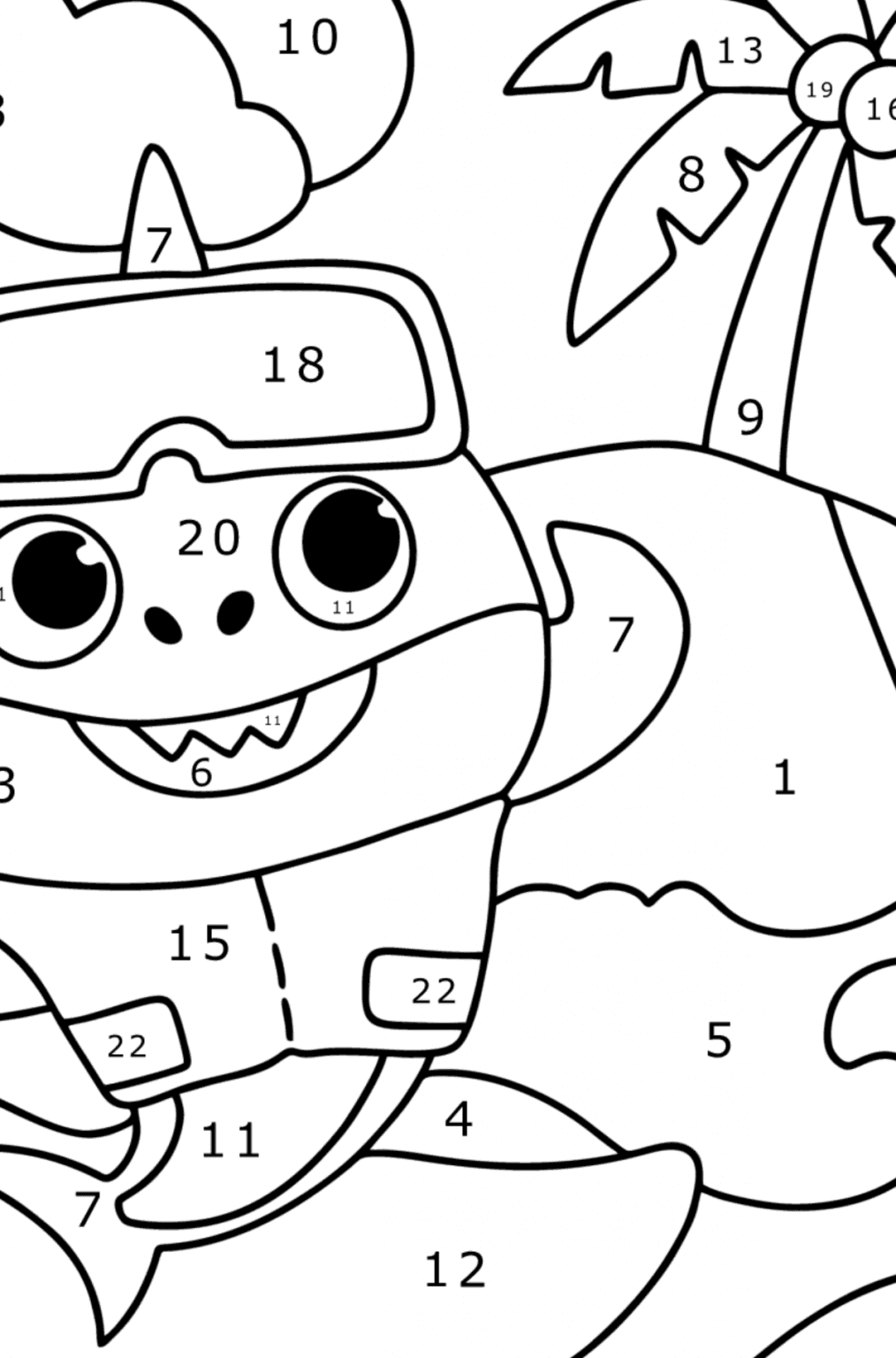 Yellow Baby shark coloring page ♥ Online and Print for Free!