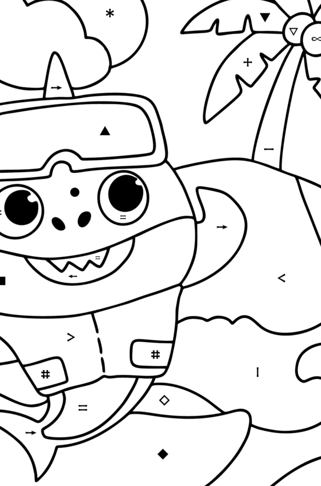 Yellow Baby shark coloring page ♥ Online and Print for Free!