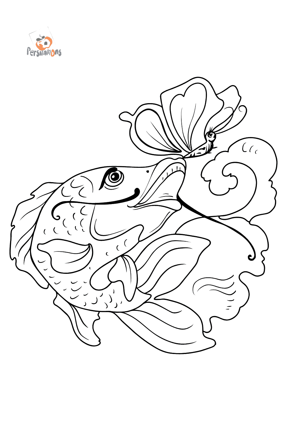 Desen de colorat pește și fluture ♥ Online și Imprimați Gratuit!