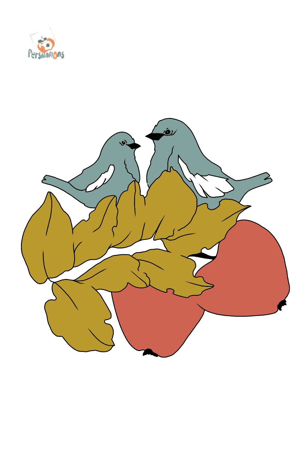 Autumn Coloring Page - Birds on a Branch with Apples ♥ Online!