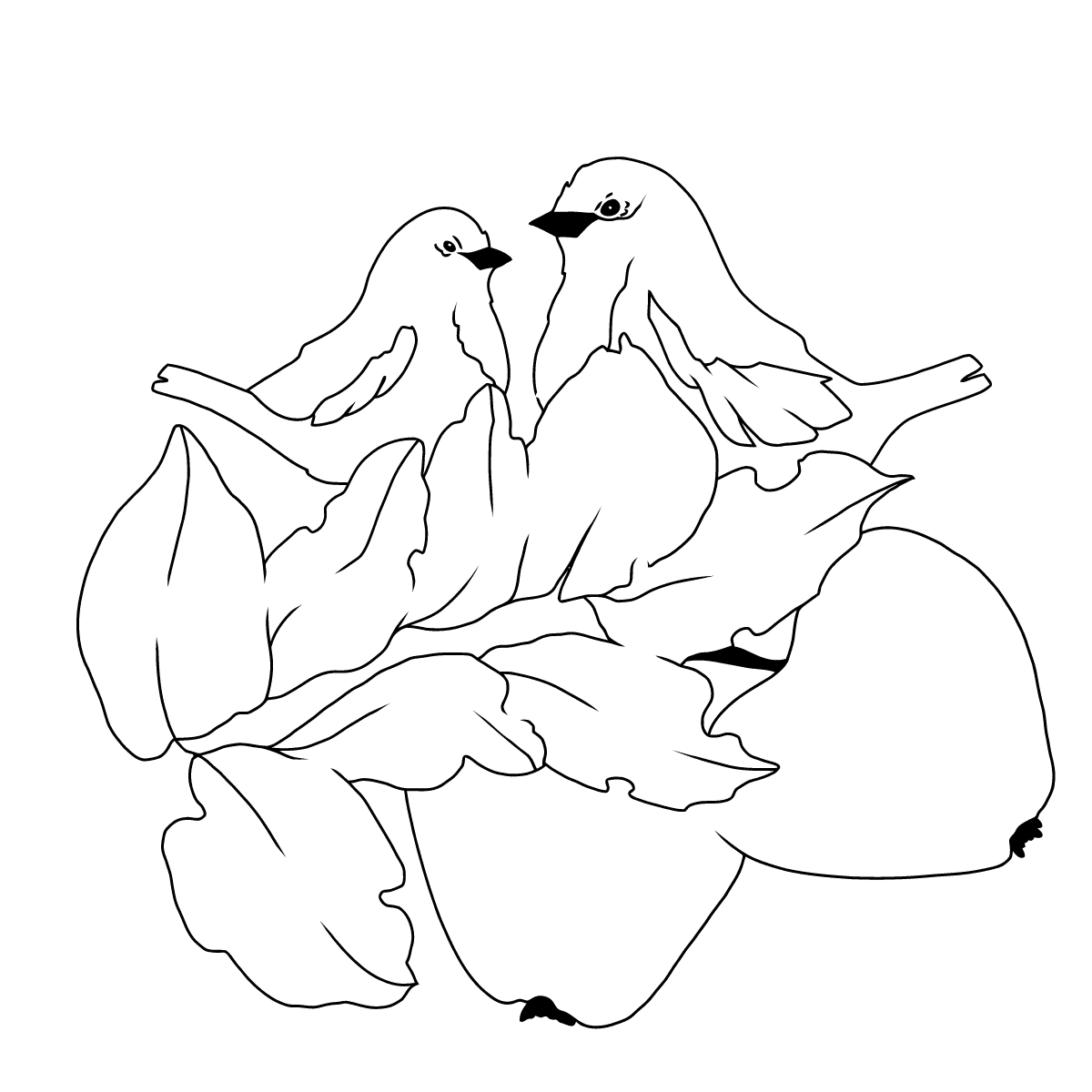 Autumn Coloring Page - Birds on a Branch with Apples ♥ Online!