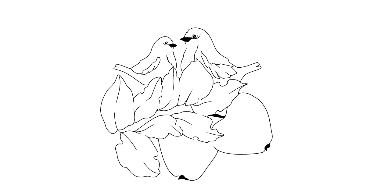 Autumn Coloring Page - Birds on the Branch of an Apple Tree ♥ Online!