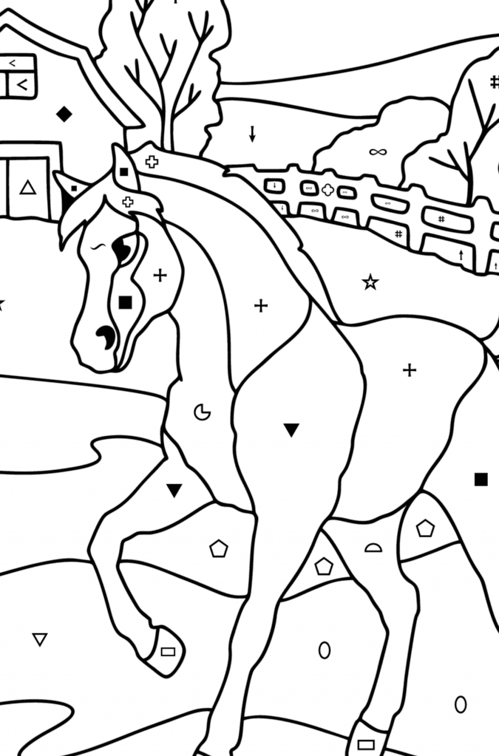 Horse on farm сoloring page ♥ Online and Print for Free!