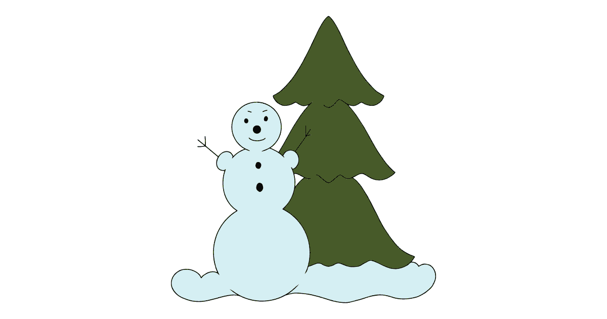 Tegning til farvning snemand og træ (let) ♥ Online og Print gratis!