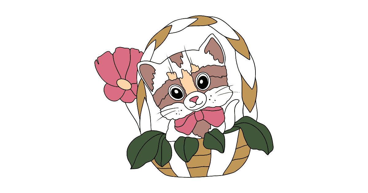 Little Kitten in a Basket coloring page ♥ Online and Print for Free!