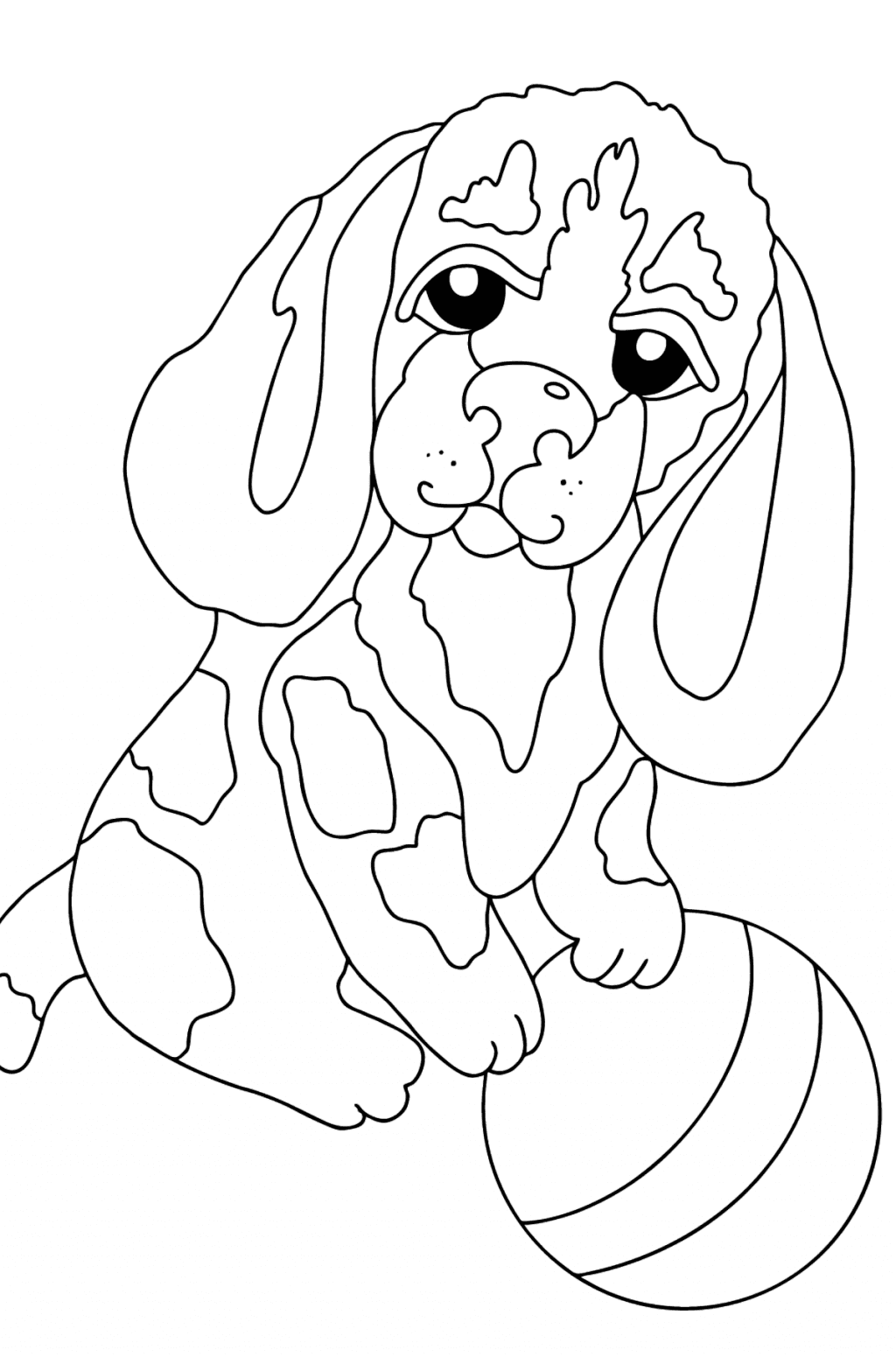 Online Coloring Page - A Dog is Playing with a Blue Ball