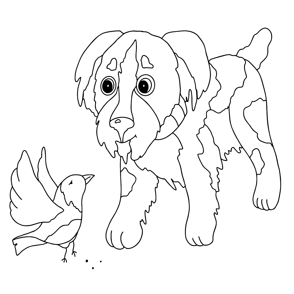 Print Coloring Page - A Dog is Talking to a Bird