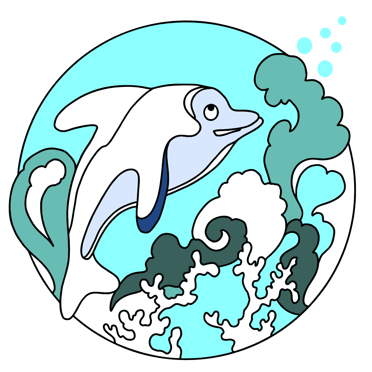 Värityskuva delfiini (vaikea) ♥ Online ja Tulosta Ilmaiseksi!