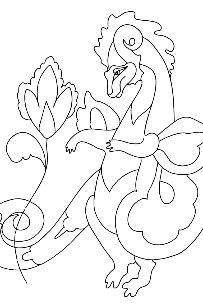 Dragon and Flower Coloring Page (difficult) ♥ Online and Print!