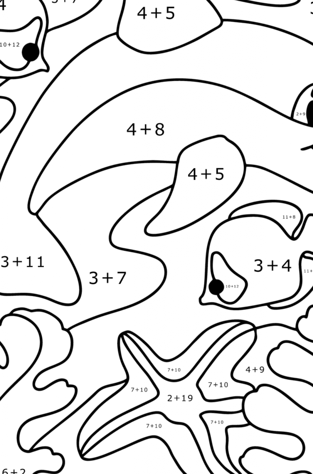 Dolphin, Starfish and Fish coloring page ♥ Online and Print for Free!