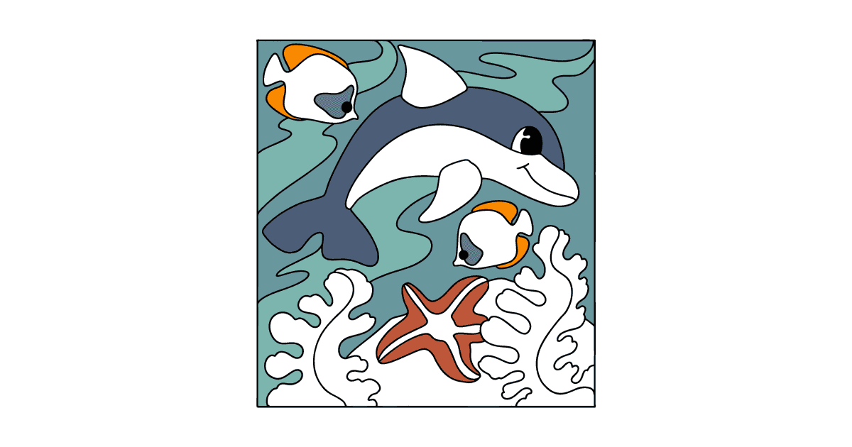Dolphin, Starfish and Fish coloring page ♥ Online and Print for Free!