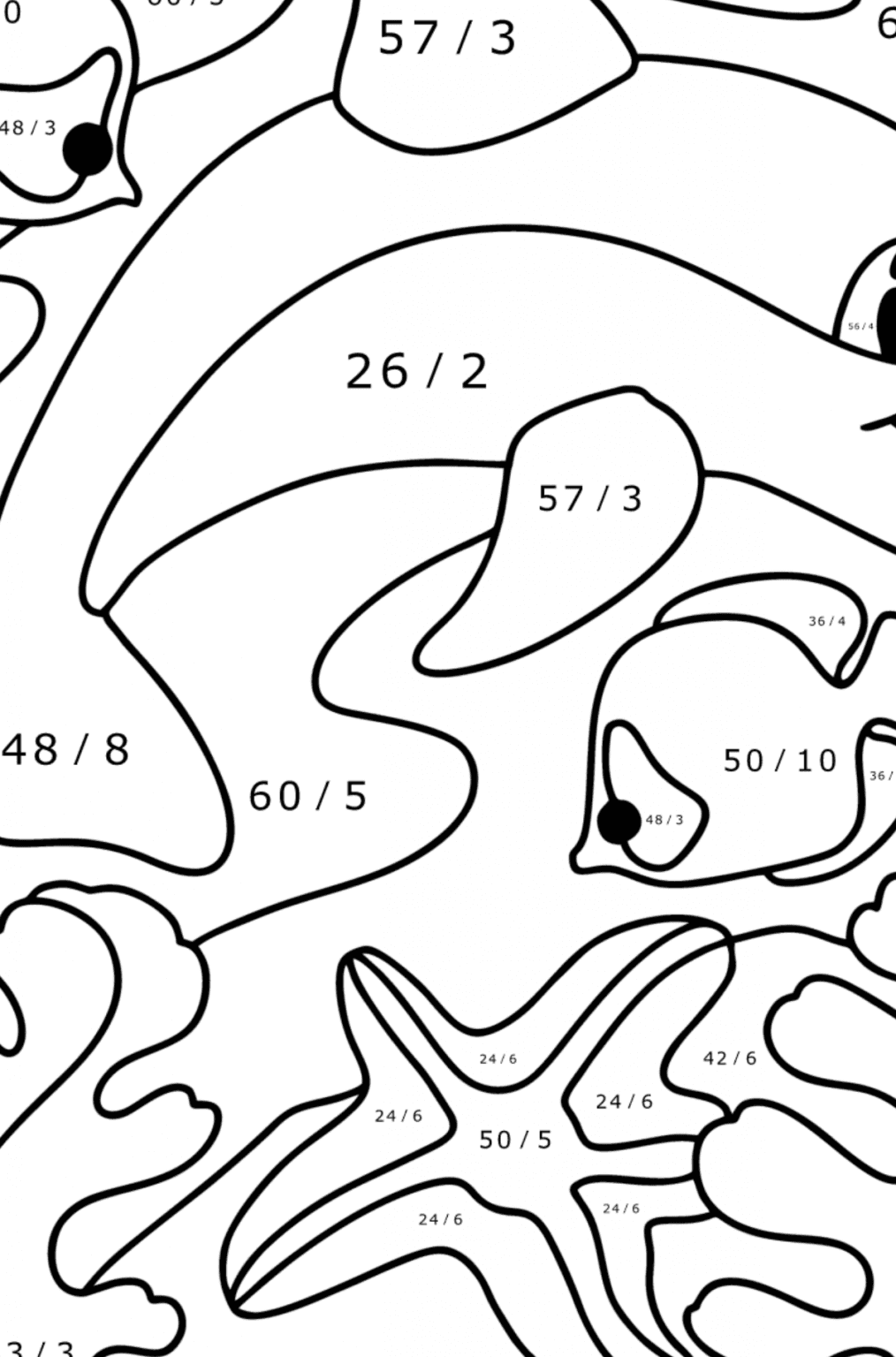 Dolphin, Starfish and Fish coloring page ♥ Online and Print for Free!