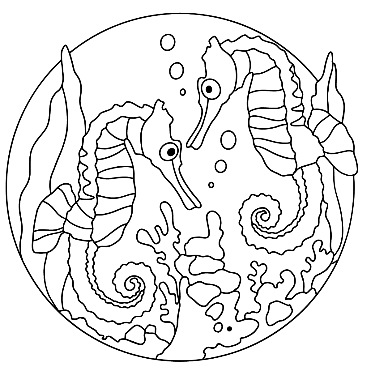 Mewarnai gambar halaman mewarnai kuda laut (sulit) - Online!