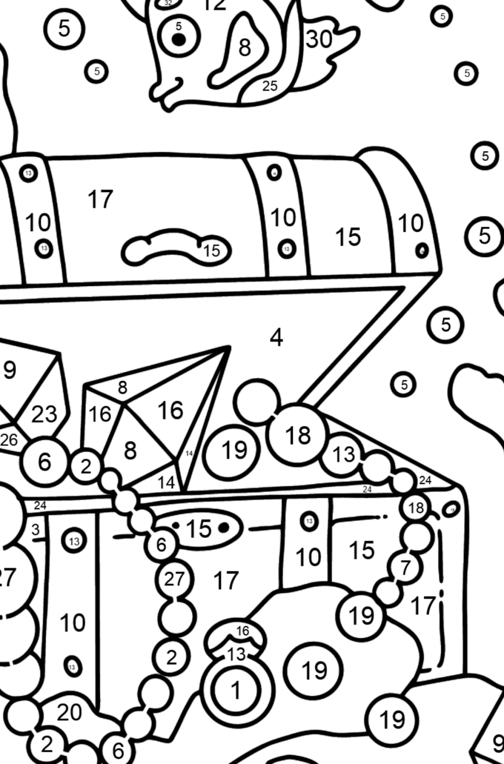 Coloring Page - A Fish and a Treasure - Download!