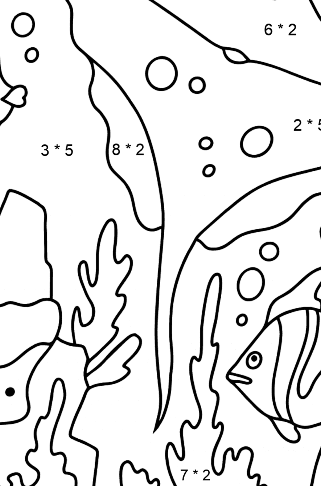 Mewarnai gambar ikan dan ikan pari (mudah) - Online dan Cetak Gratis!