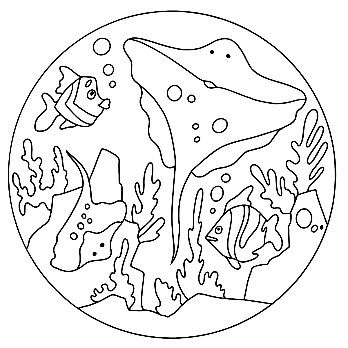 Mewarnai gambar ikan dan ikan pari (sulit) - Online dan Cetak Gratis!