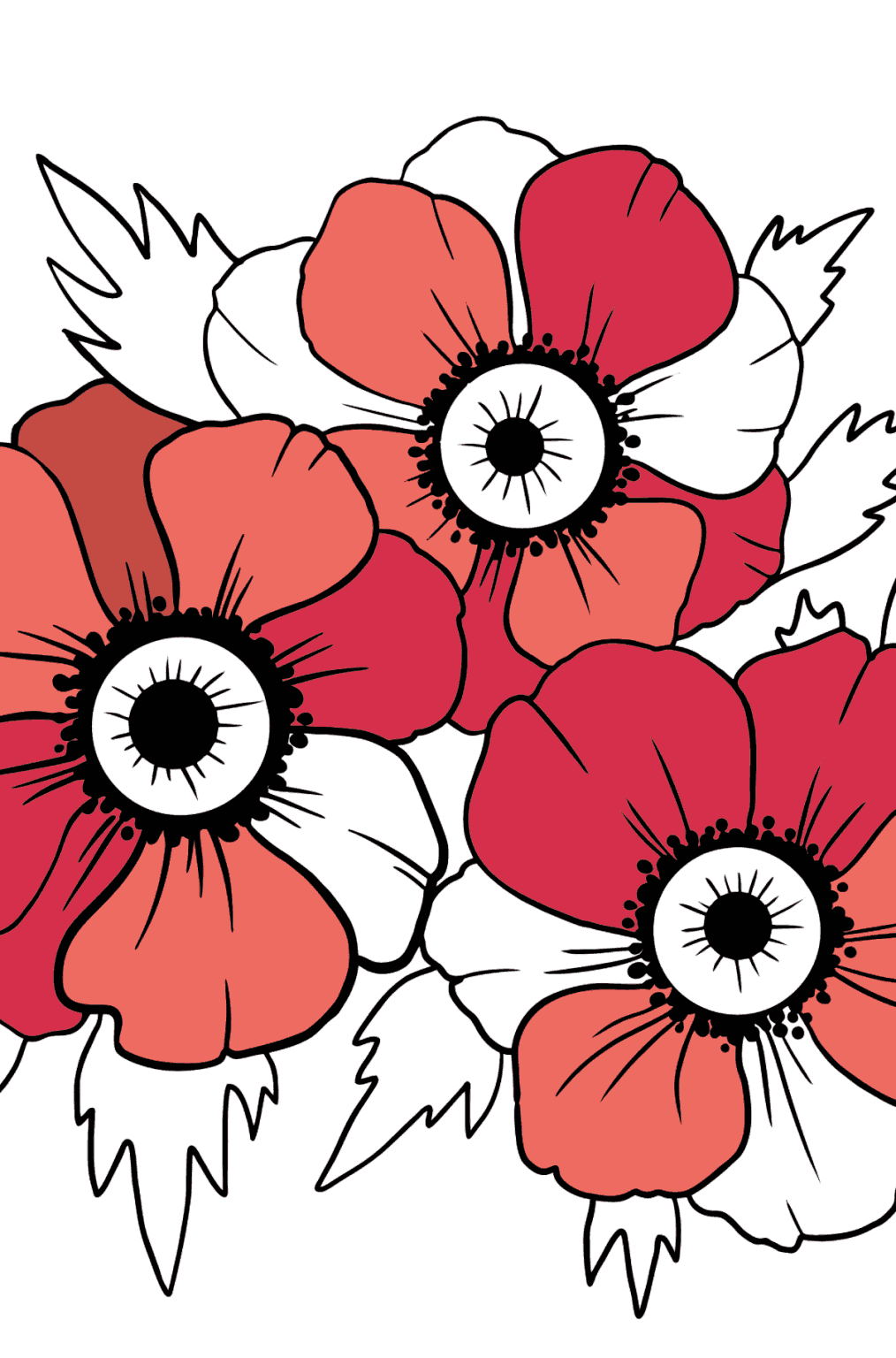 Imprime una Dibujo para Colorear una Hermosa Flor - Hepatica