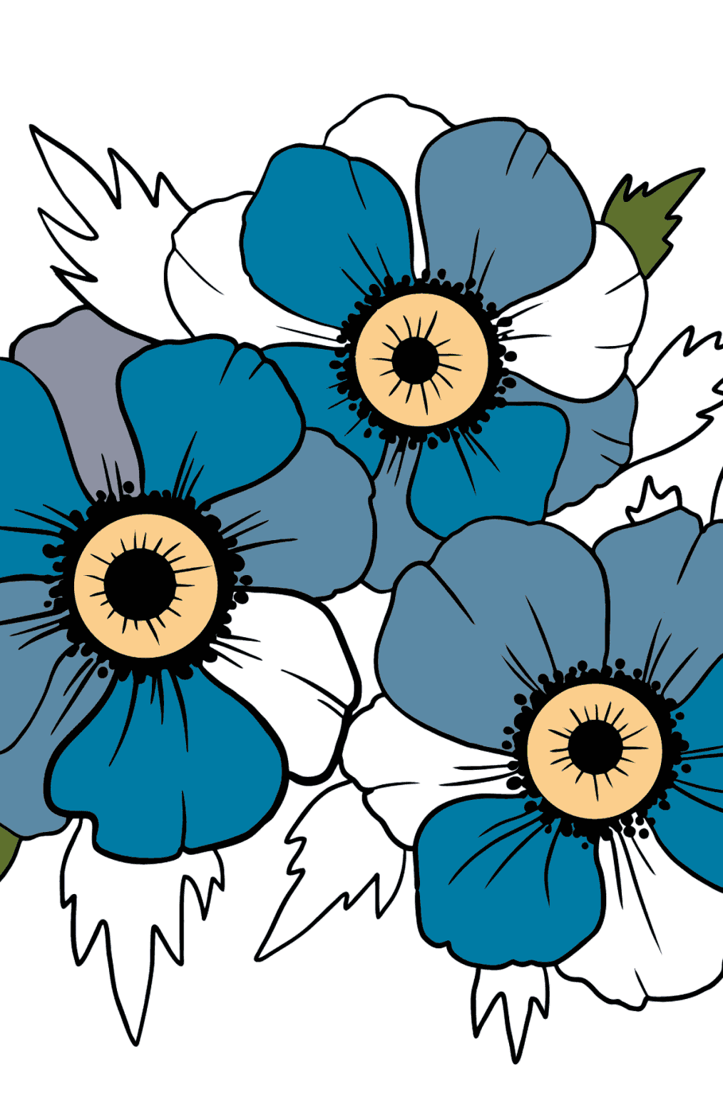 Imprime una Dibujo para Colorear una Hermosa Flor - Hepatica