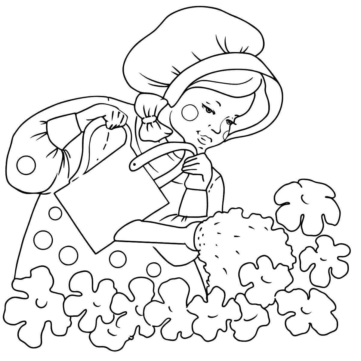 Coloring Page - Girl watering flowers ♥ Online and Print for Free!