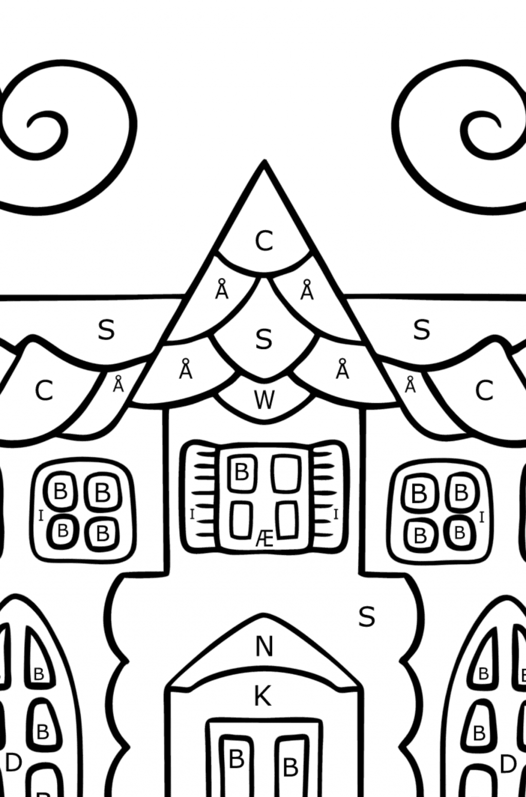 Tegning til farvning smukt hus (vanskeligt) ♥ Online og Print gratis!