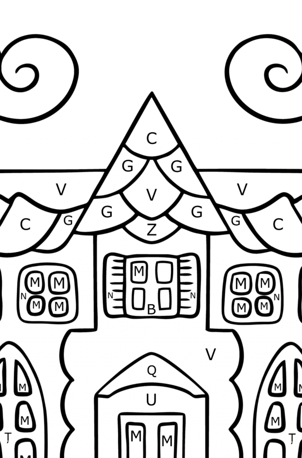 Desen de colorat casa frumoasa (dificil) ♥ Online și Imprimați!