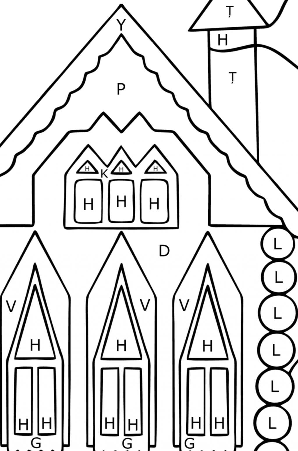 Desen de colorat casa curcubeu (dificil) ♥ Online și Imprimați!