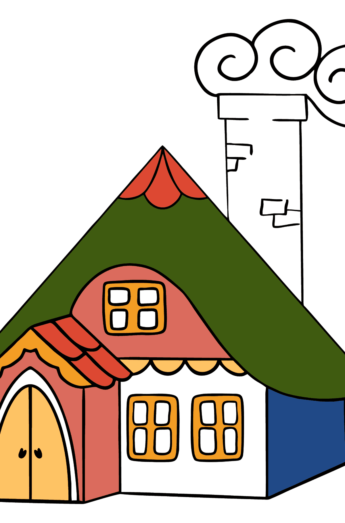 Simple Coloring Page - A Tiny House - Print Pictures