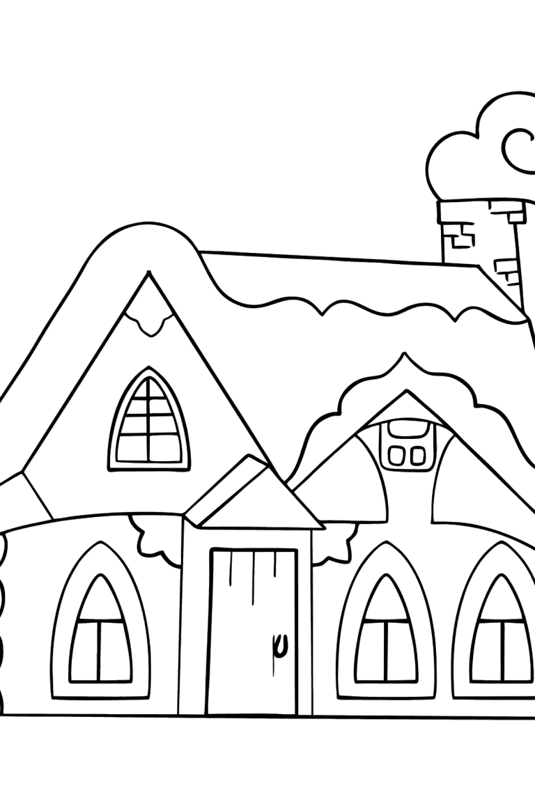 Tegning til farvning eventyrhus (let) ♥ Online og Print gratis!