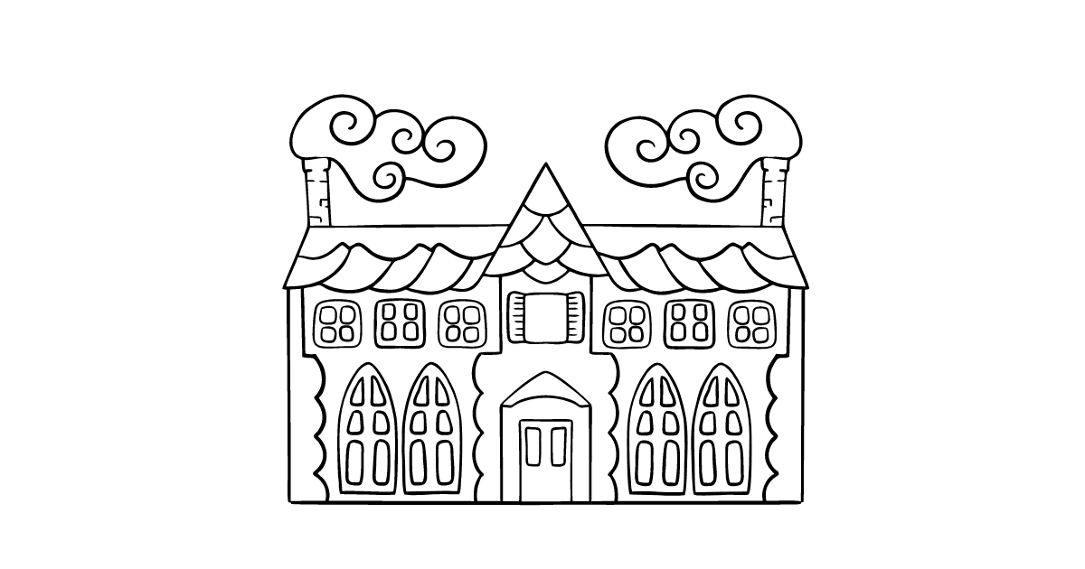 Tegning til farvning hus i skoven (let) ♥ Online og Print gratis!