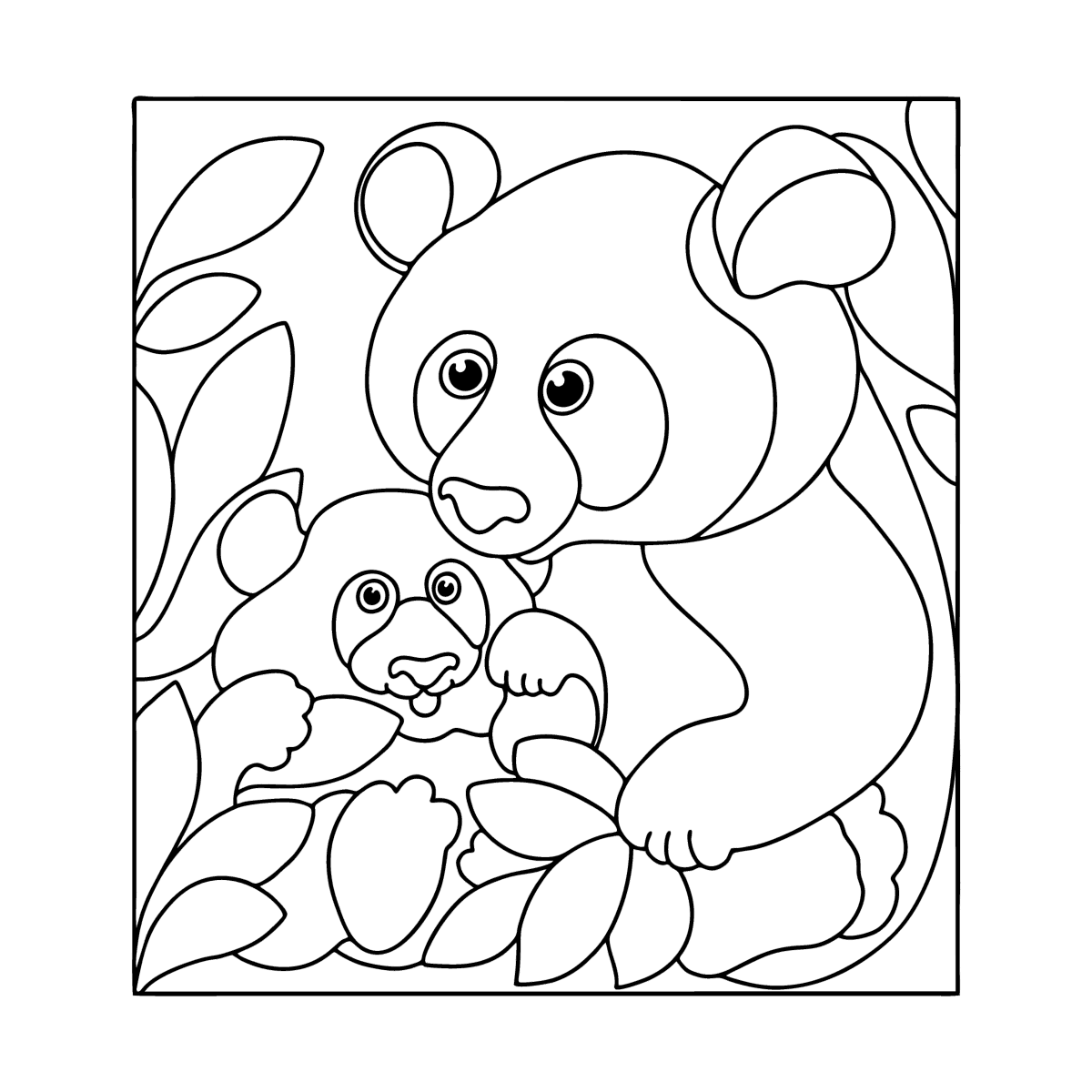 Mewarnai gambar panda raksasa dengan seekor anak - Online dan Cetak!