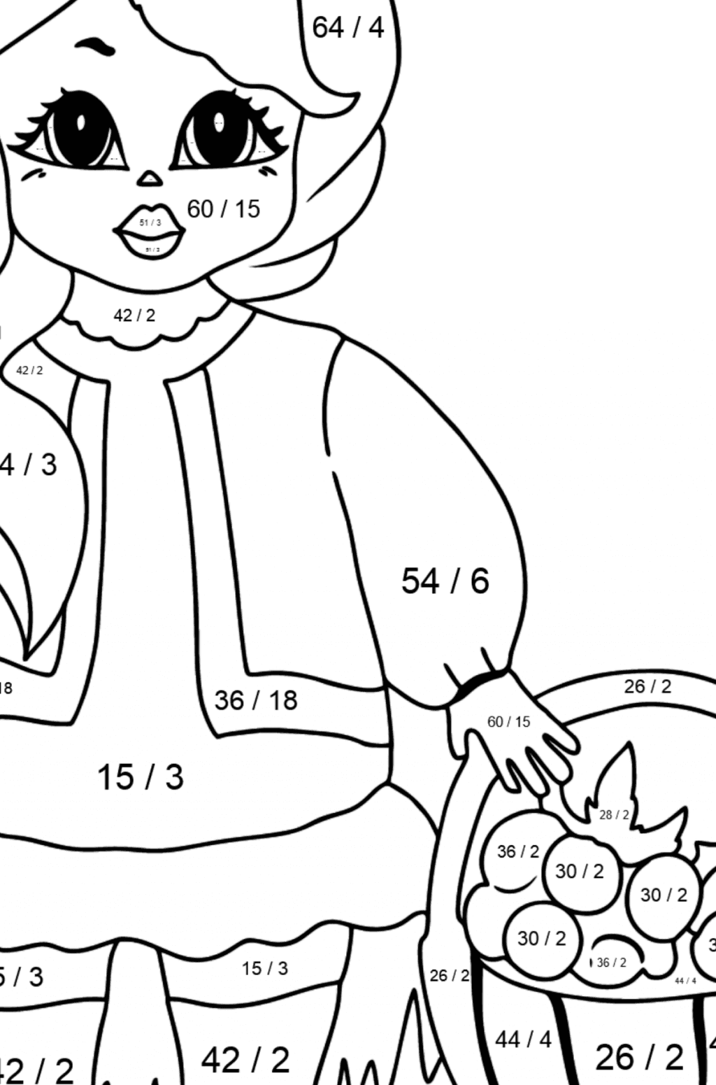 Tegning til farvning søde prinsesse (vanskeligt) ♥ Online og Print!