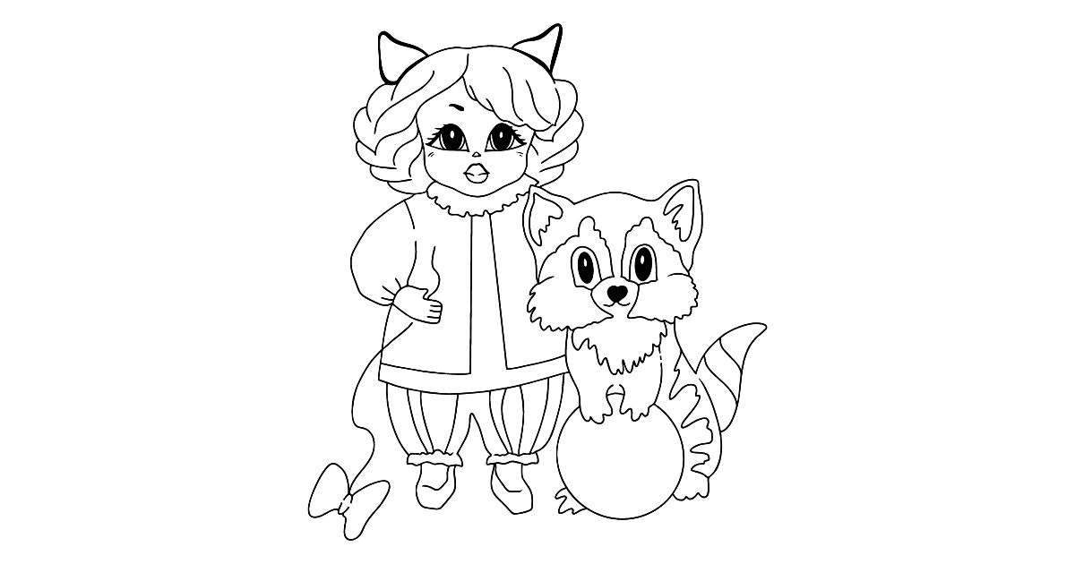 Princess and raccoon coloring page ♥ Online and Print for Free!