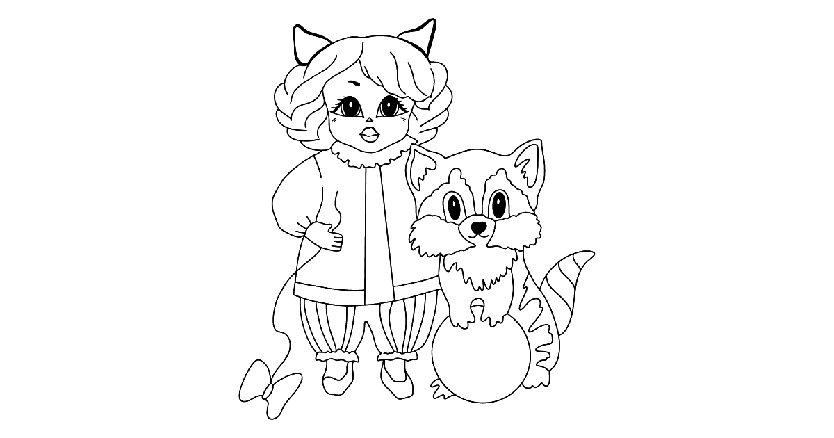 Princess and raccoon coloring page (difficult) ♥ Online and Print!