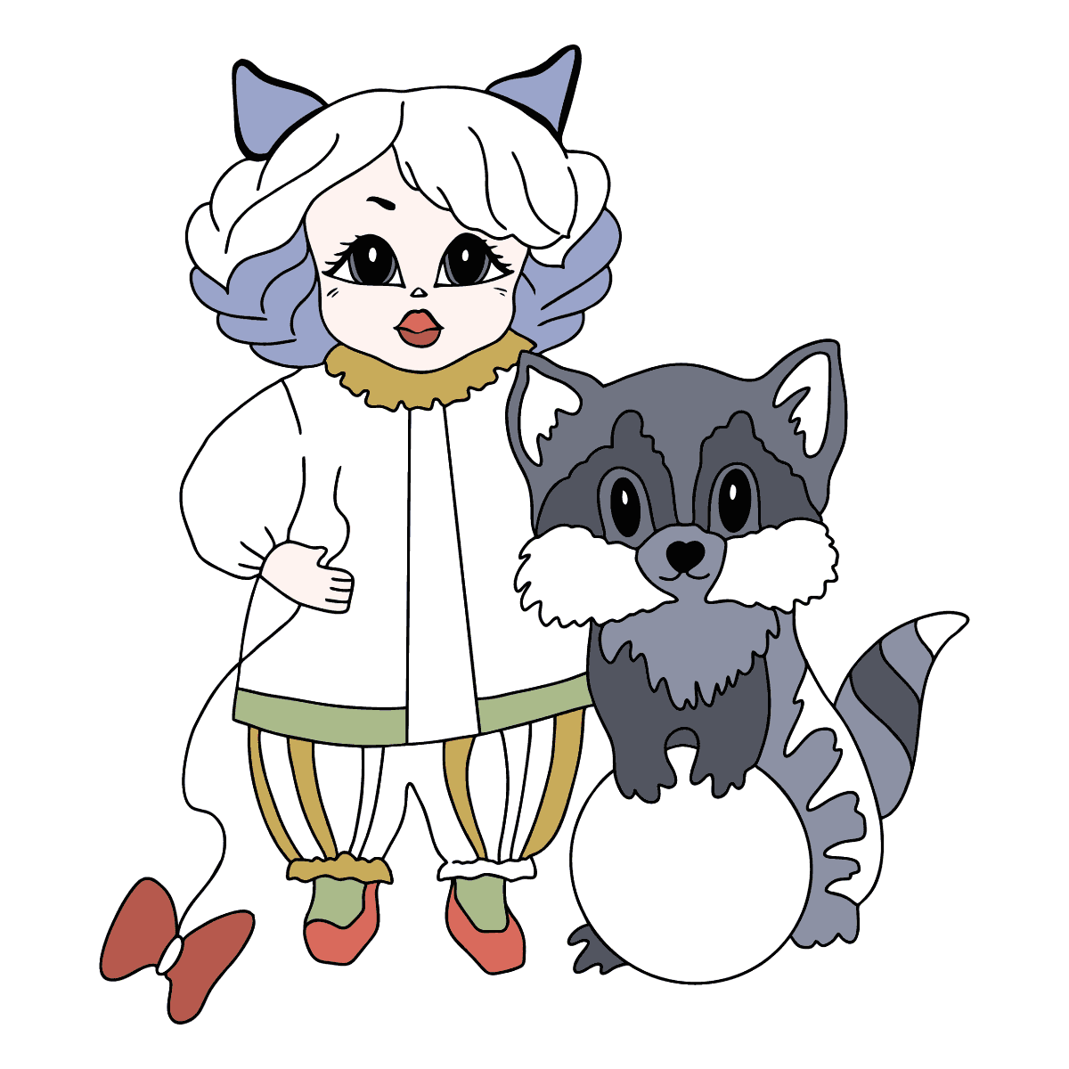Princess and raccoon coloring page (difficult) ♥ Online and Print!