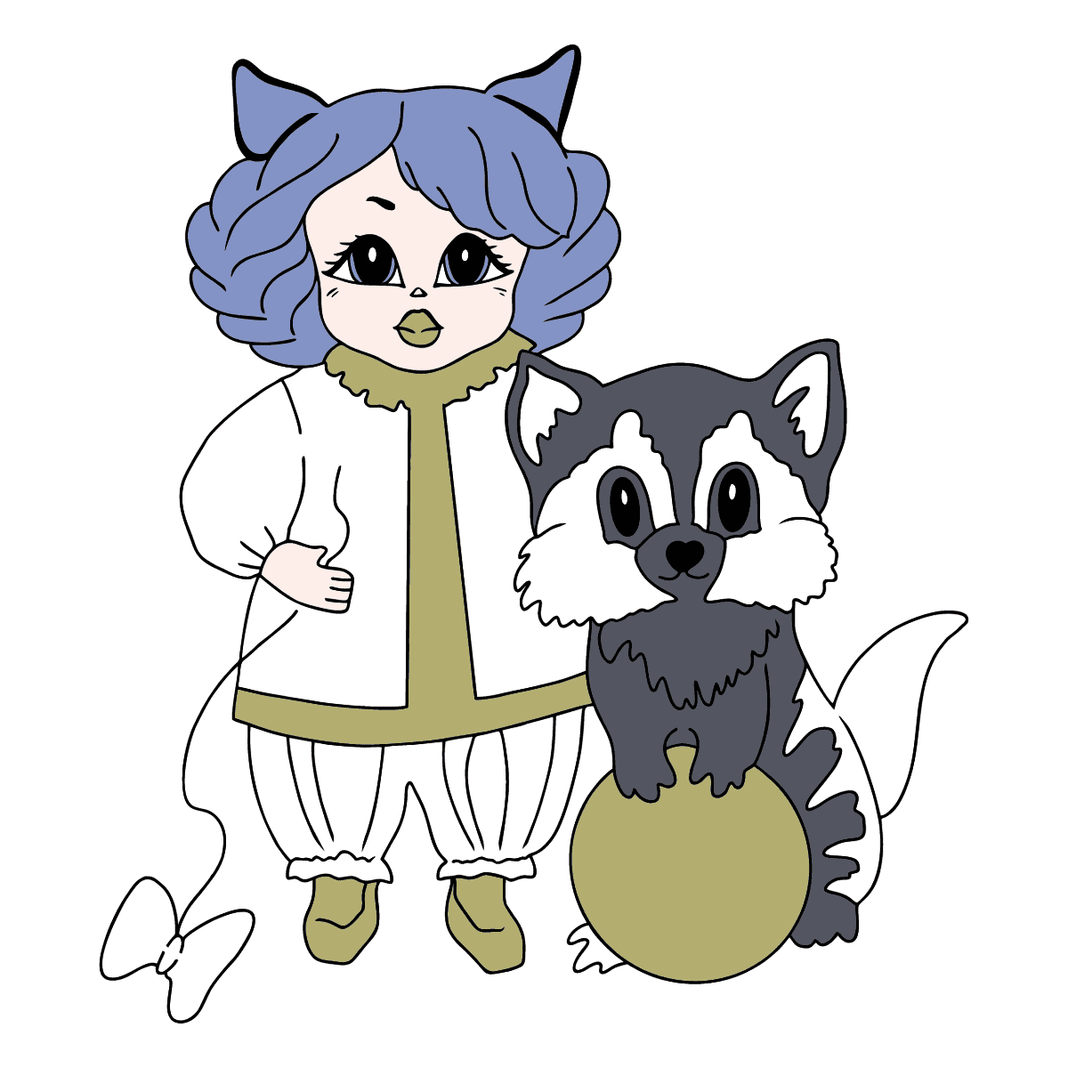 Princess and raccoon coloring page (simple) ♥ Online and Print!