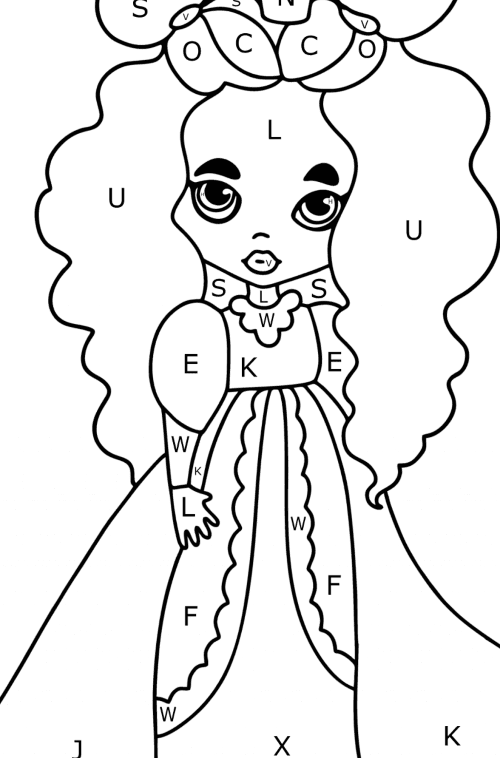 Dressed up princess сoloring page ♥ Online and Print for Free!