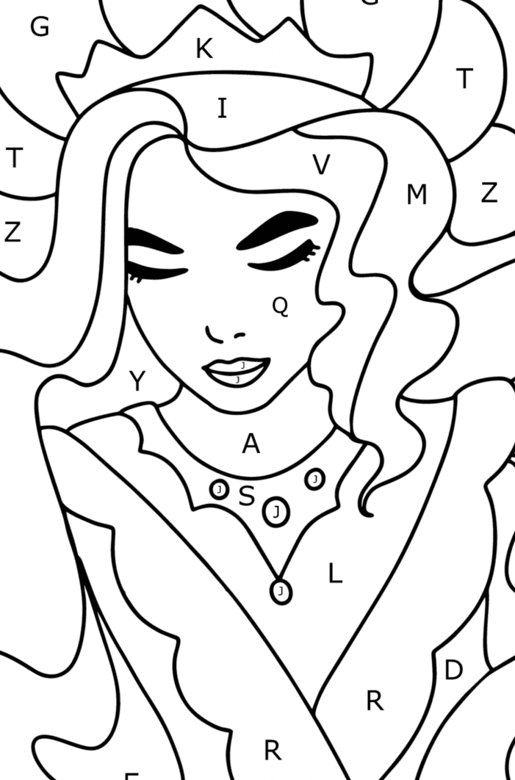 Pink hair princess сoloring page ♥ Online and Print for Free!