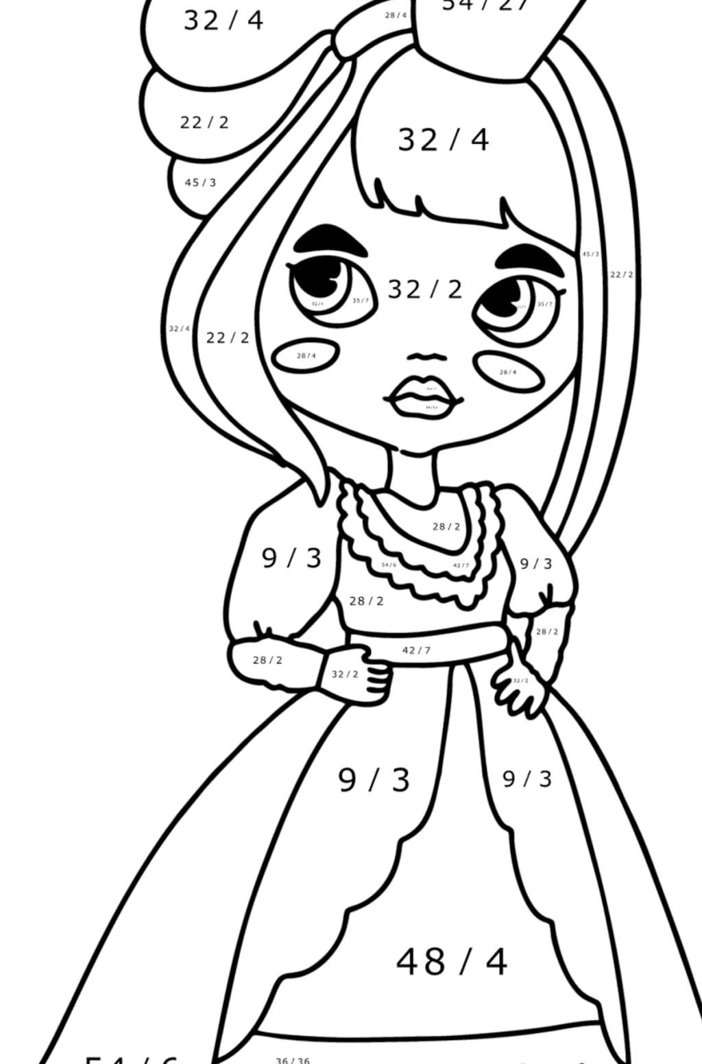 Dibujo Princesa en un vestido brillante para colorear ♥ en Línea