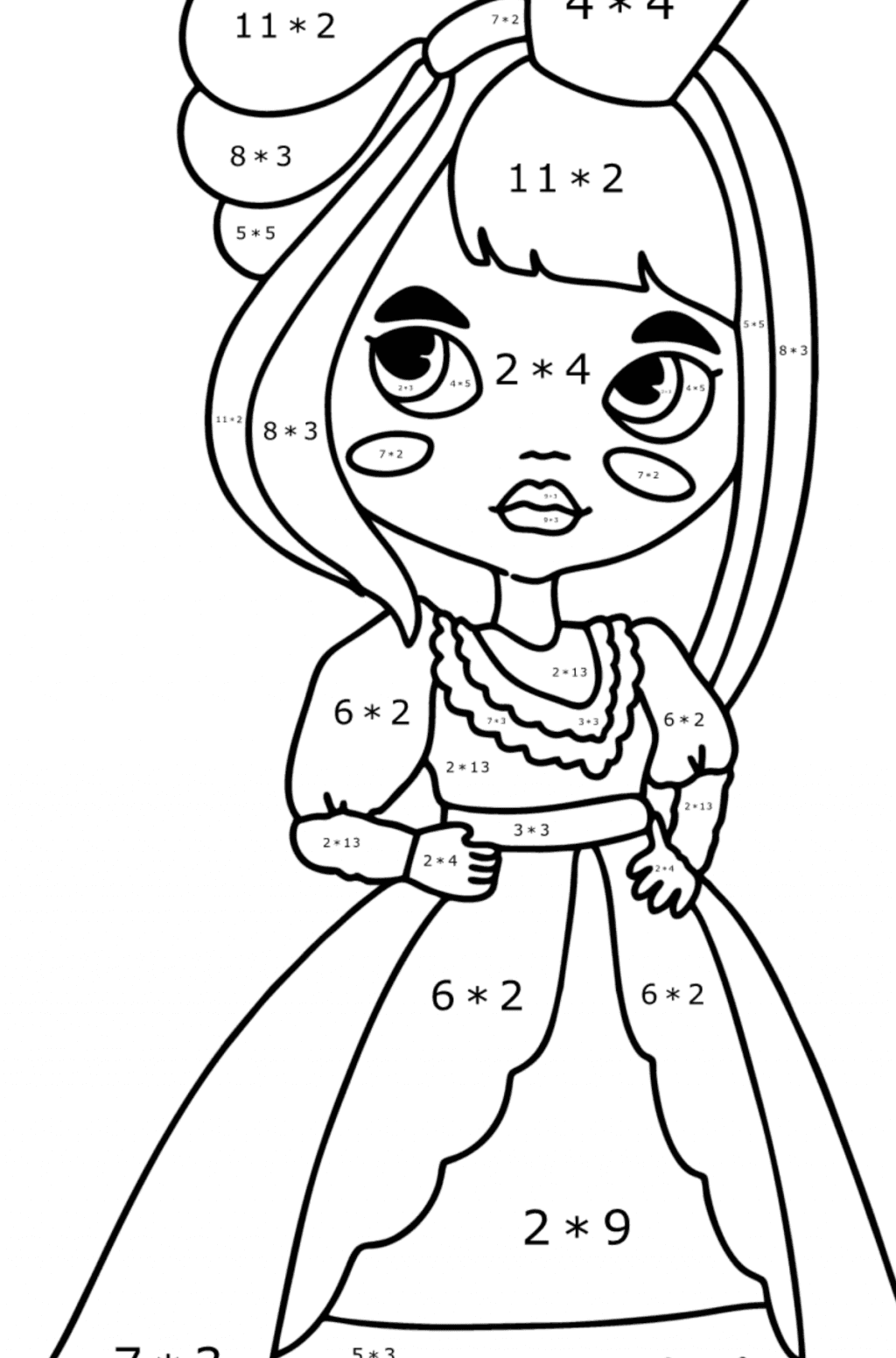 Princess in a bright dress сoloring page ♥ Online and Print for Free!