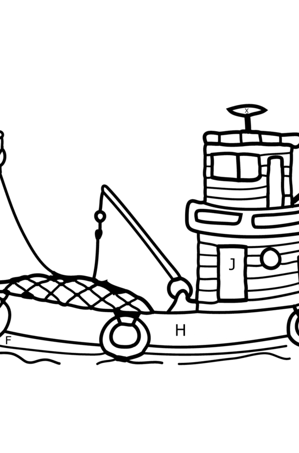 Desen de colorat barca de pescuit ♥ Online și Imprimați Gratuit!