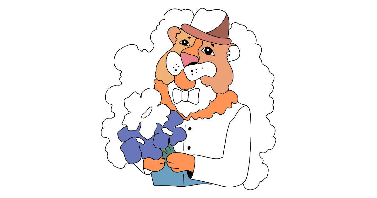 Coloring Page - A Tiger is Holding a Bouquet of Flowers - Download!