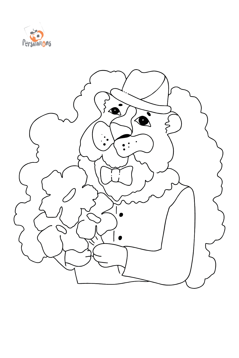 Online Coloring Page - A Tiger with a Bouquet of Flowers